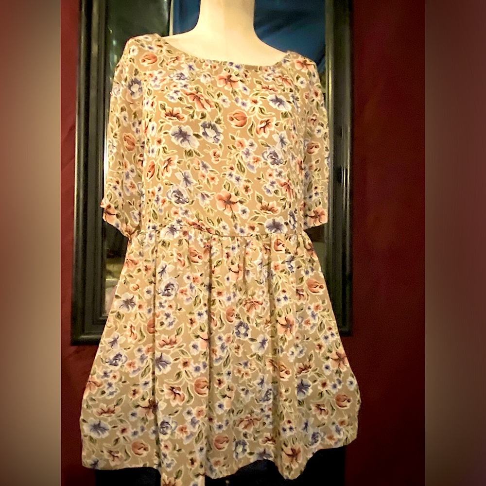 Vintage 1990s Nude With Blue Flowers Chiffon Baby Dol… - Gem